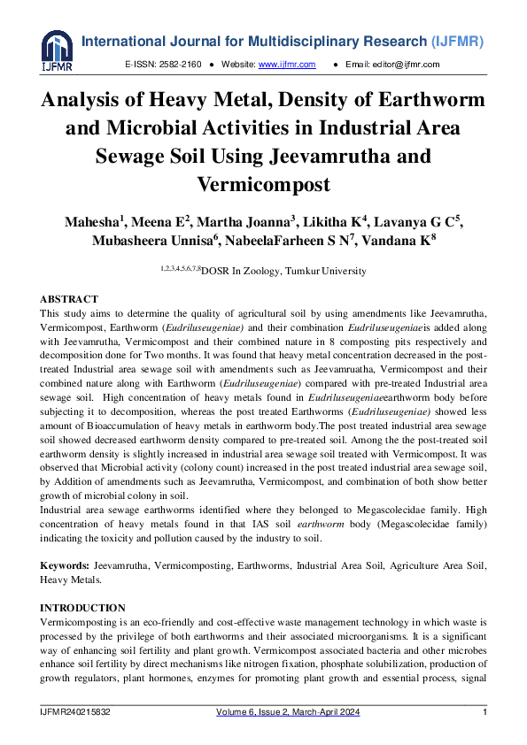 (PDF) Analysis of Heavy Metal, Density of Earthworm and Microbial ...