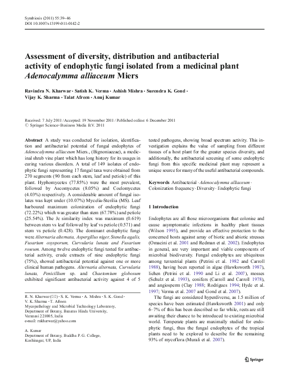 (PDF) Assessment of diversity, distribution and antibacterial activity ...