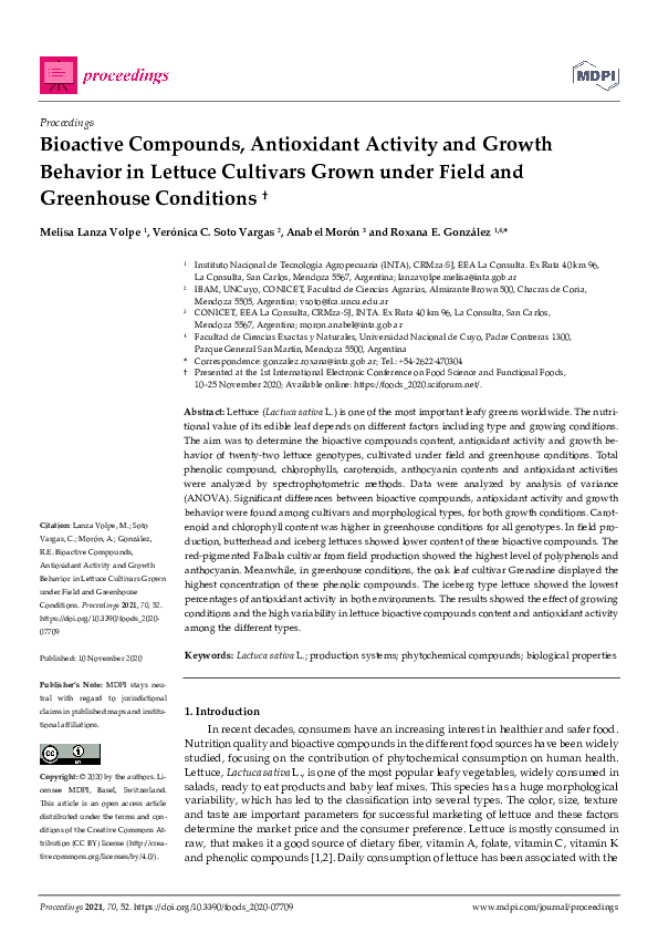 (PDF) Bioactive Compounds, Antioxidant Activity and Growth Behavior in Lettuce Cultivars Grown ...