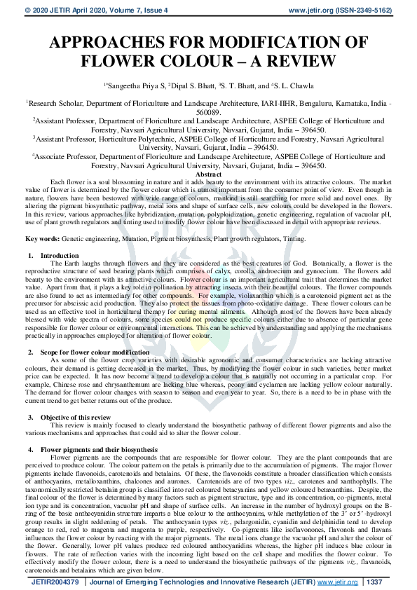 (PDF) Approaches for Modification of Flower Colour - A Review