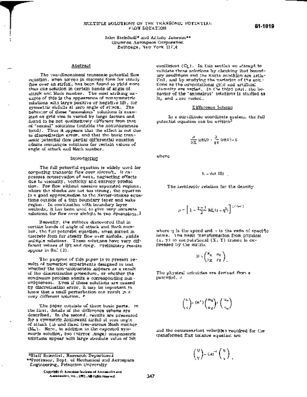 (PDF) Multiple solutions of the transonic potential flow equation