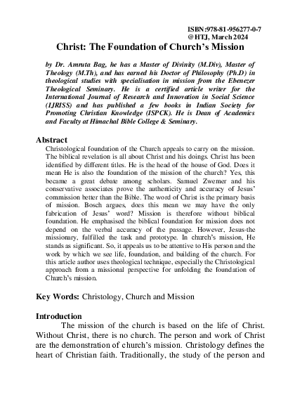 (PDF) Christ: The Foundation of Church's Mission