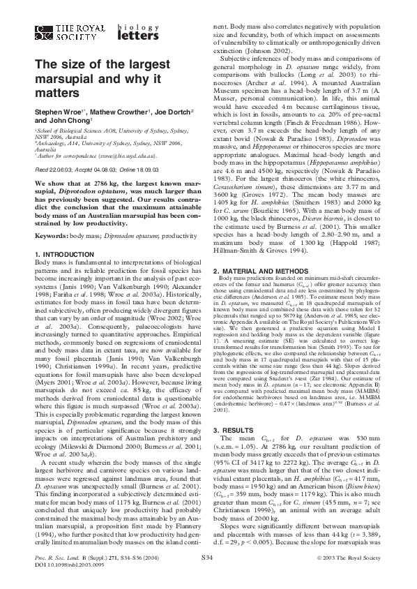 (PDF) The Size of the Largest Marsupial and Why It Matters