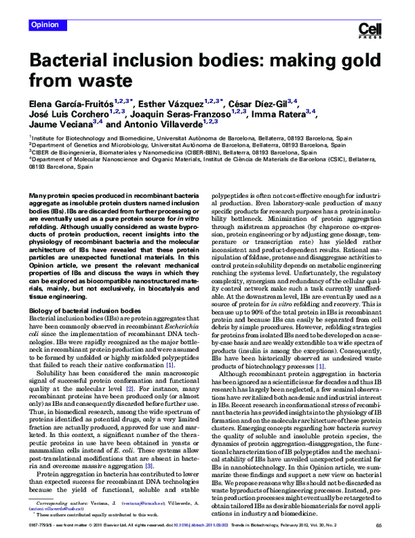 (PDF) Bacterial inclusion bodies: making gold from waste