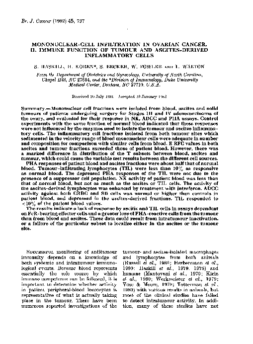 (PDF) Mononuclear-cell infiltration in ovarian cancer. II. Immune ...