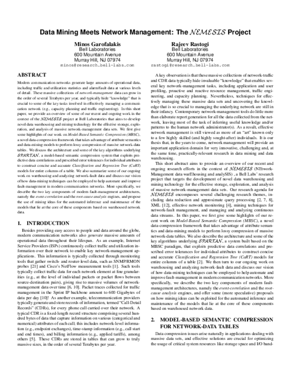 (PDF) Data mining meets network management: the Nemesis project