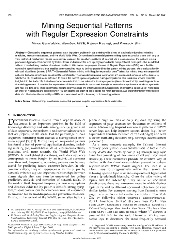 (PDF) Mining sequential patterns with regular expression constraints