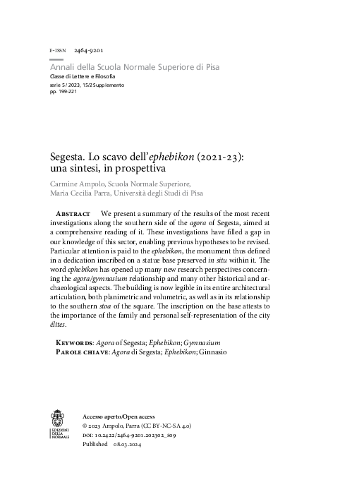 (PDF) C. Ampolo, M.C. Parra, Segesta. Lo scavo dell'ephebikon (2021-23 ...