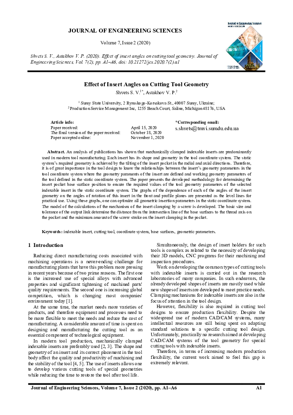 (PDF) Effect of Insert Angles on Cutting Tool Geometry