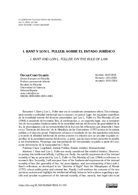 (PDF) I. Kant y Lon L. Fuller: sobre el estado jurídico