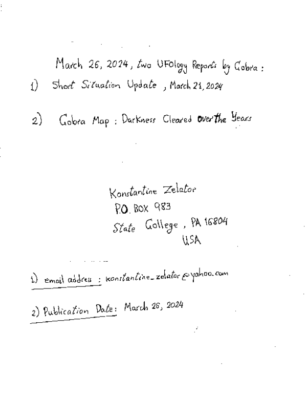 (PDF) March 26 2024 ,two UFOlogy Reports by Cobra: 1)Short Situation ...