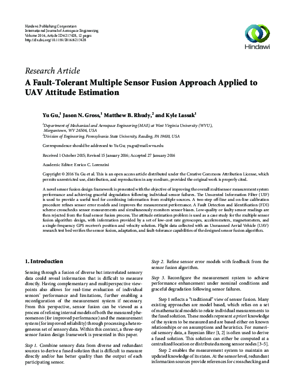 Pdf A Fault Tolerant Multiple Sensor Fusion Approach Applied To Uav