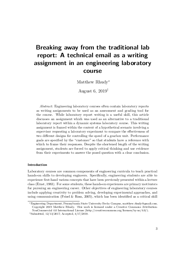 (PDF) Breaking away from the traditional lab report: A technical email ...