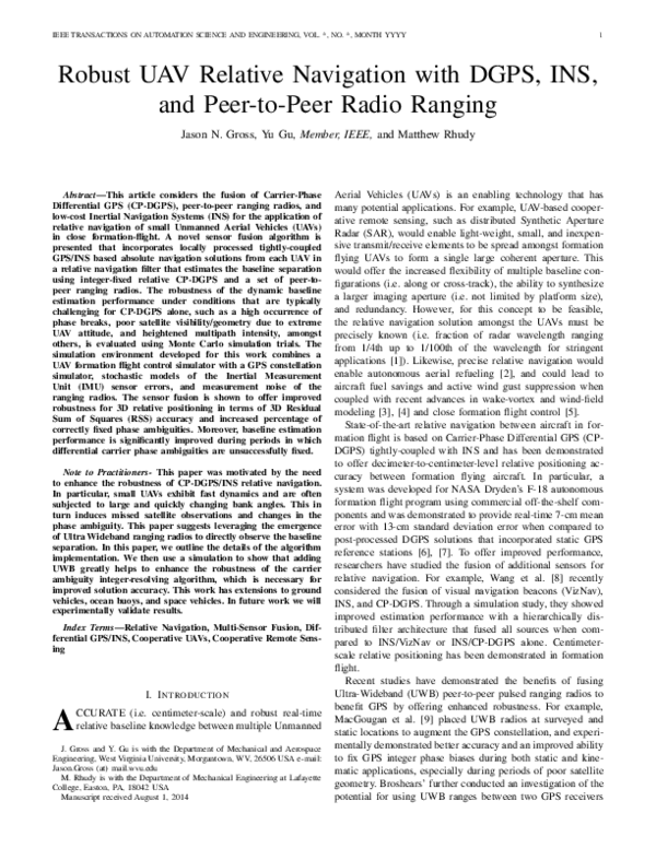 (PDF) Robust UAV Relative Navigation With DGPS, INS, and Peer-to-Peer ...