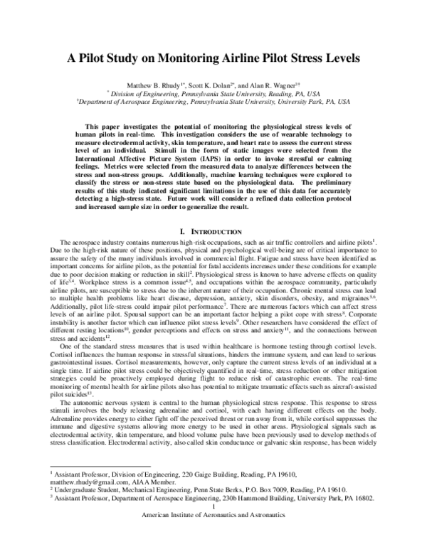 (PDF) A Pilot Study on Monitoring Airline Pilot Stress Levels