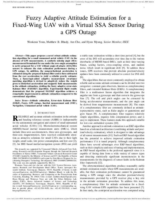 (PDF) Fuzzy Adaptive Attitude Estimation for a Fixed-Wing UAV With a Virtual SSA Sensor During a ...