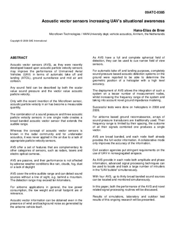 (PDF) Acoustic Vector Sensors Increasing UAV's Situational Awareness