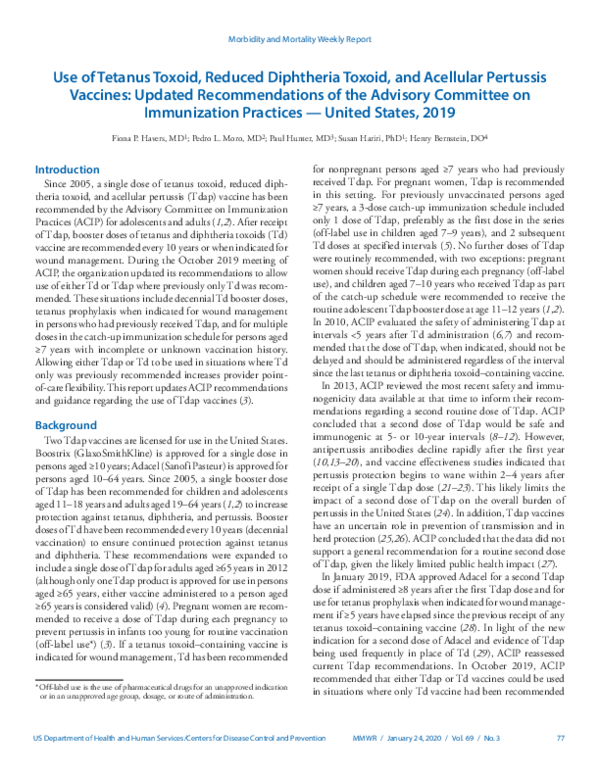 (PDF) Use of Tetanus Toxoid, Reduced Diphtheria Toxoid, and Acellular ...