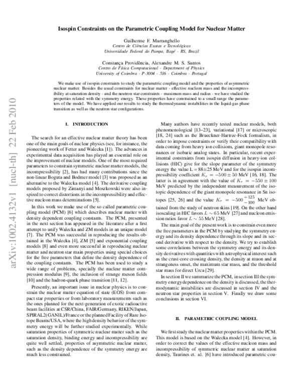 (PDF) Isospin constraints on the parametric coupling model for nuclear matter