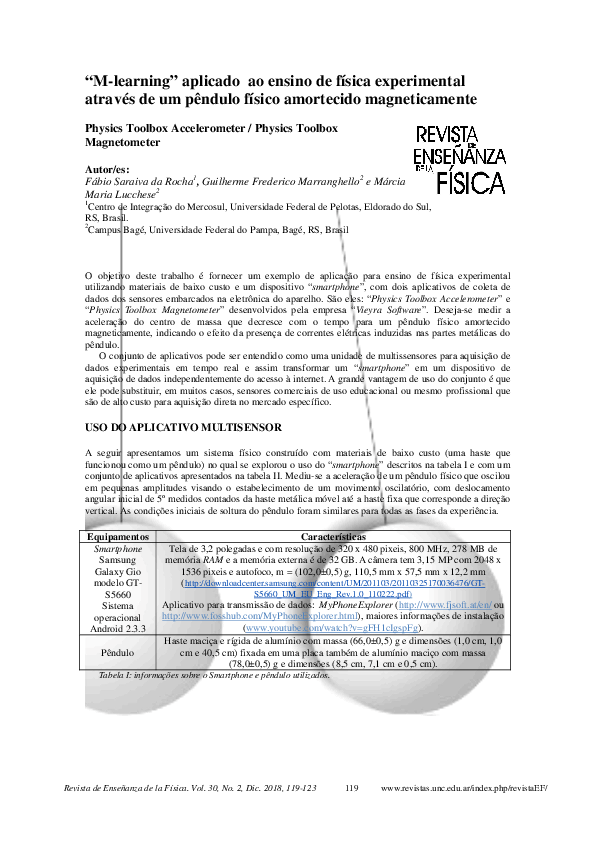 (PDF) “M-learning” aplicado ao ensino de física experimental através de um pêndulo físico ...