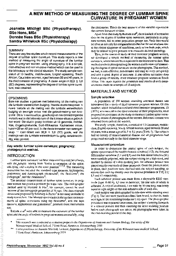 (PDF) New method of measuring the degree of lumbar spine curvature in pregnant women | Donnee ...