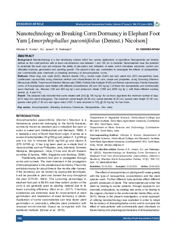 (PDF) Nanotechnology on Breaking Corm Dormancy in Elephant Foot Yam ...