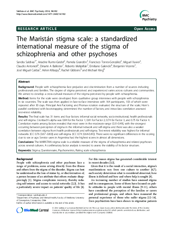 (PDF) MARISTAN Stigma Scale: Measuring Schizophrenia Stigma Cross ...