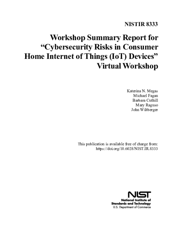 (PDF) Workshop Summary Report for “Cybersecurity Risks in Consumer Home Internet of Things (IoT ...