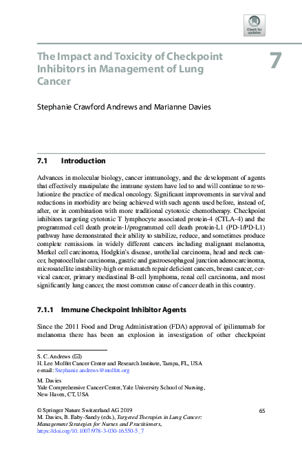 (PDF) The Impact and Toxicity of Checkpoint Inhibitors in Management of ...