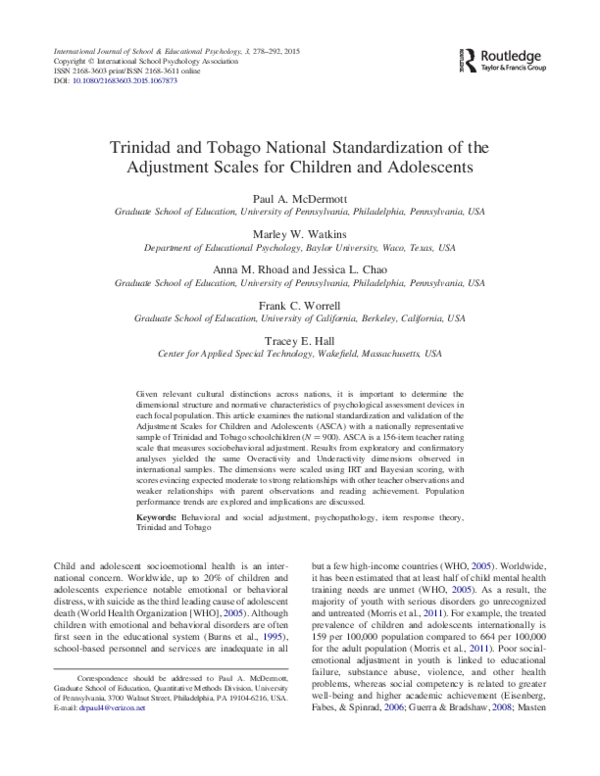 (PDF) Trinidad and Tobago National Standardization of the Adjustment ...