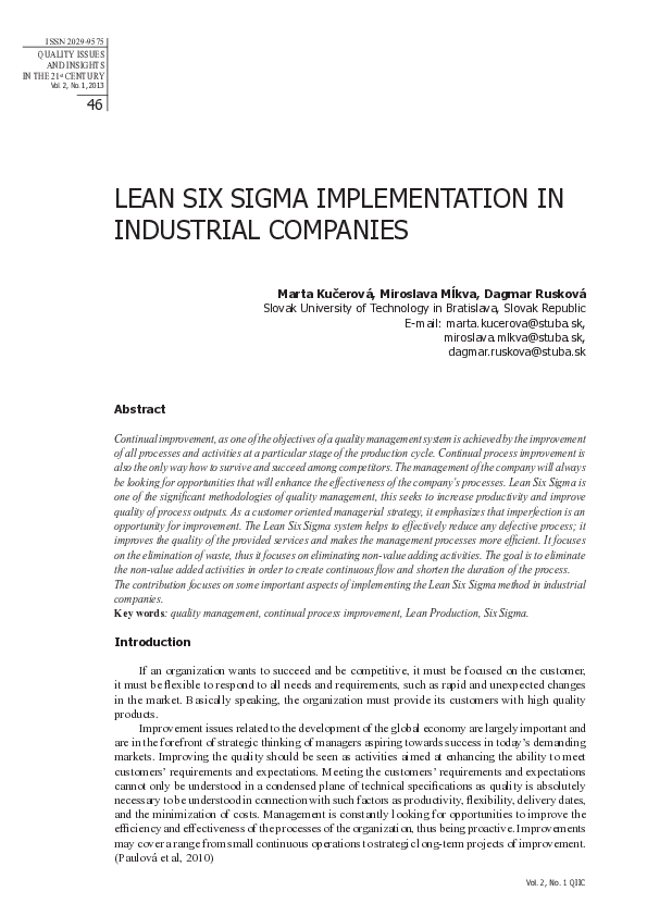 (PDF) LEAN SIx SIGMA IMPLEMENTATION IN INDUSTRIAL COMPANIES