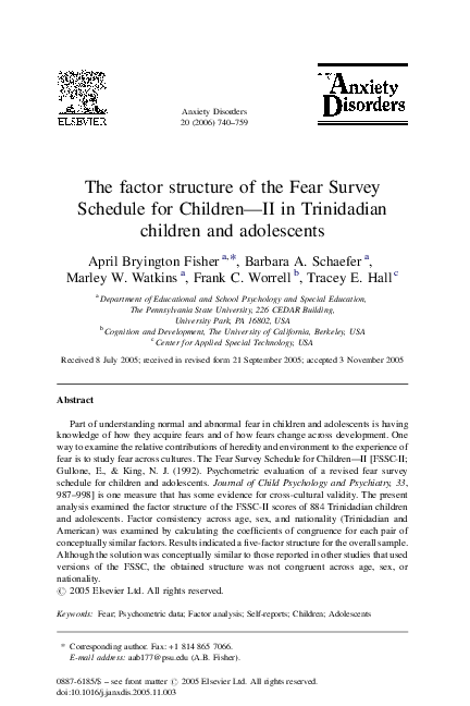 (PDF) The factor structure of the Fear Survey Schedule for Children—II ...