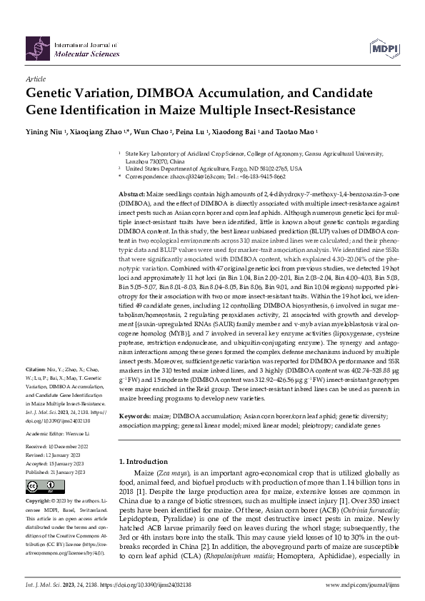 (PDF) Genetic Variation, DIMBOA Accumulation, and Candidate Gene ...