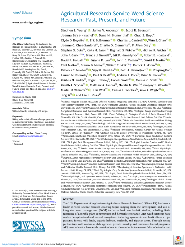(PDF) Agricultural Research Service Weed Science Research: Past ...