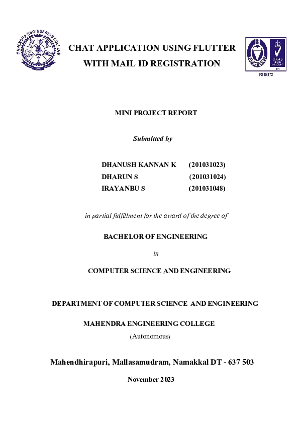 (PDF) CHAT APPLICATION USING FLUTTER WITH MAIL ID REGISTRATION