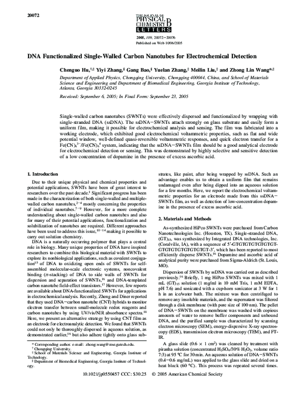(PDF) DNA Functionalized Single-Walled Carbon Nanotubes for Electrochemical Detection