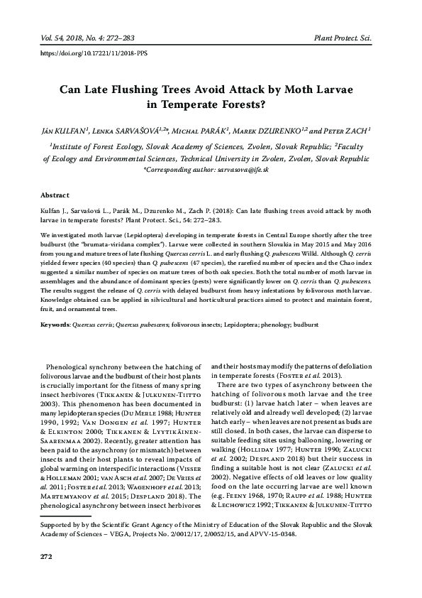 (PDF) Can Late Flushing Trees Avoid Attack by Moth Larvae in Temperate ...