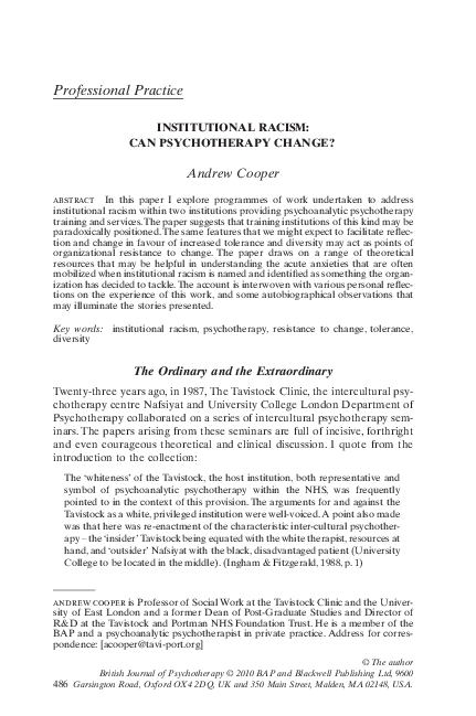 (PDF) Institutional Racism: Can Psychotherapy Change?