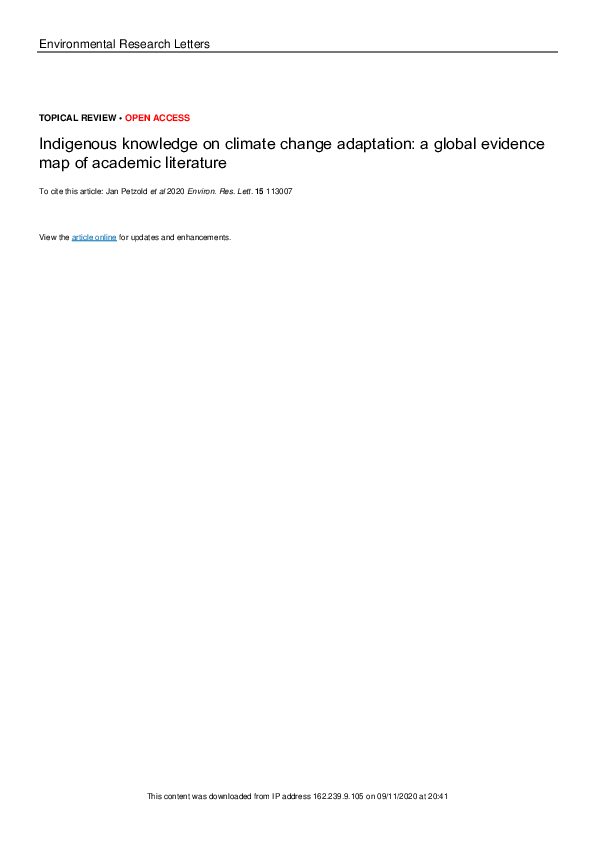 (PDF) Indigenous knowledge on climate change adaptation: a global evidence map of academic ...