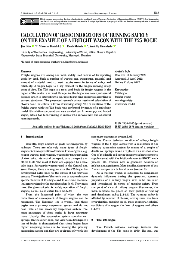 (PDF) Calculation of Basic Indicators of Running Safety on the Example ...