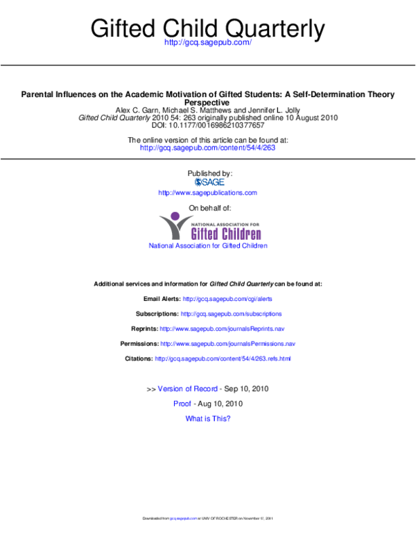 (PDF) Parental Influences on the Academic Motivation of Gifted Students ...