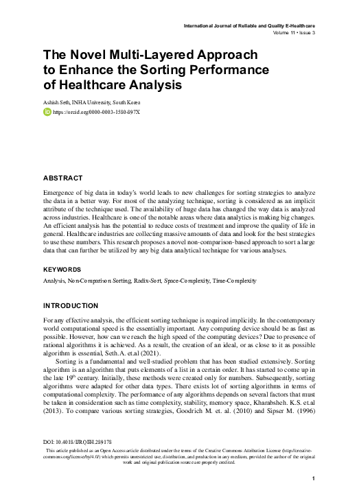 (PDF) The Novel Multi-Layered Approach to Enhance the Sorting Performance of Healthcare Analysis ...