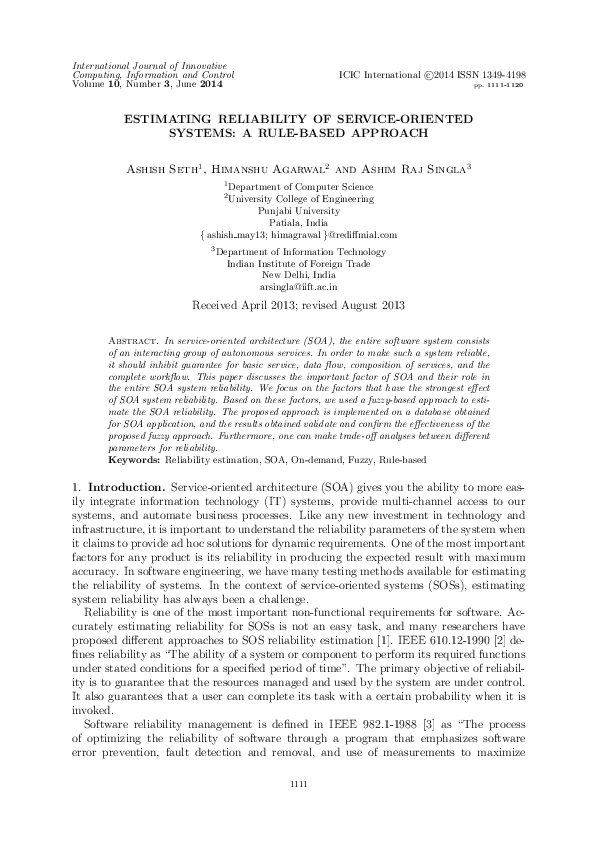 (PDF) Estimating reliability of service-oriented systems: a rule-based approach
