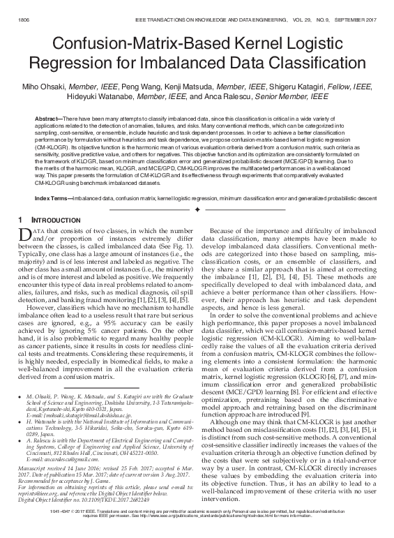 (PDF) Confusion-Matrix-Based Kernel Logistic Regression for Imbalanced Data Classification