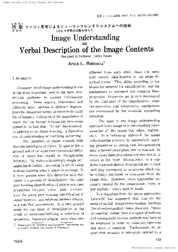 (PDF) Image Understanding : Verbal Description of the Image Contents