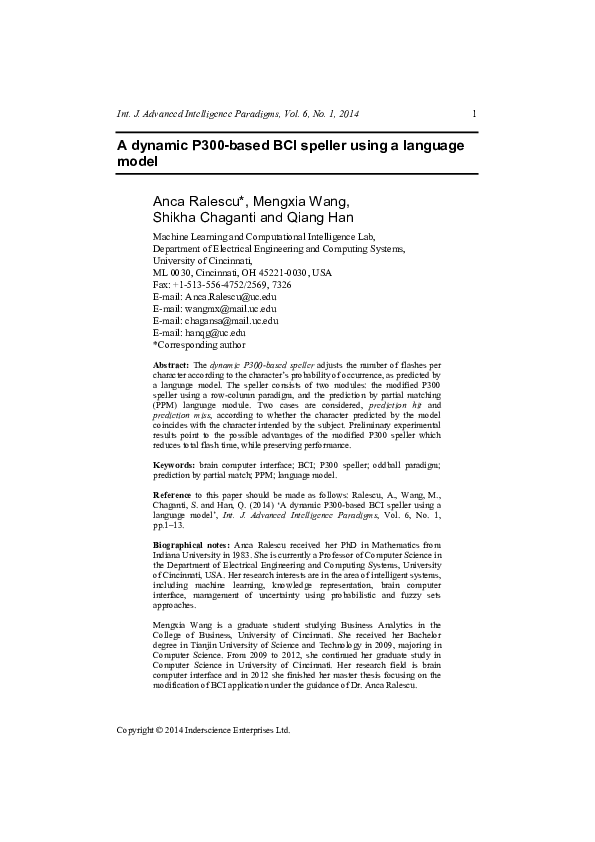 Pdf A Dynamic P300 Based Bci Speller Using A Language Model
