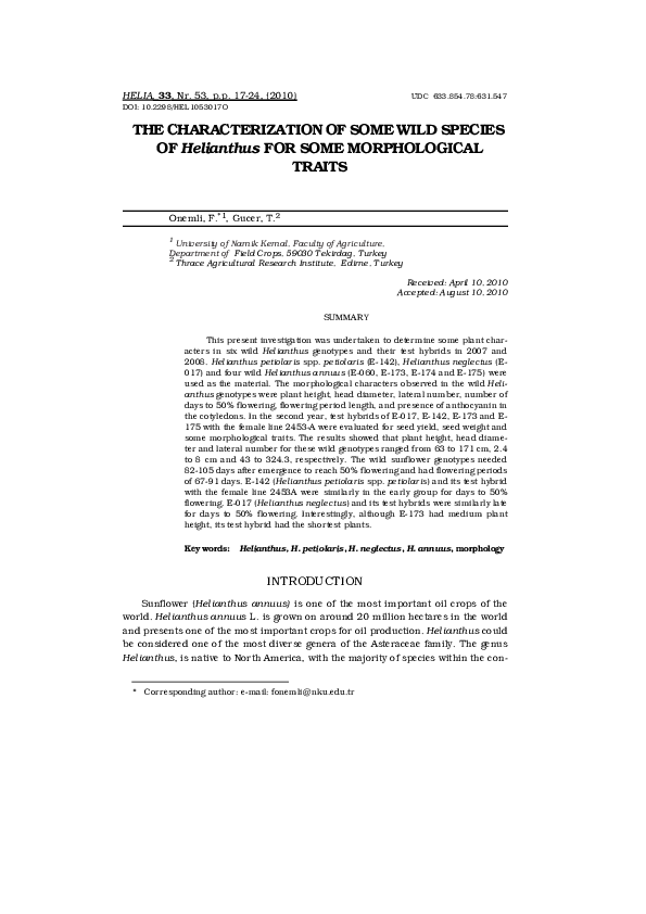 (PDF) The characterization of some wild species of helianthus for some ...