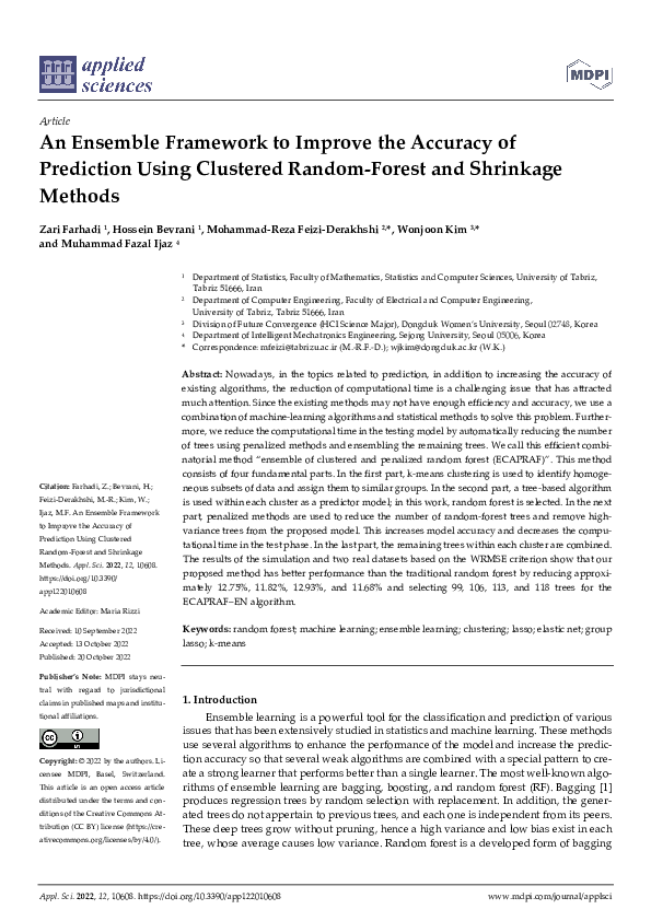 Pdf An Ensemble Framework To Improve The Accuracy Of Prediction Using Clustered Random Forest