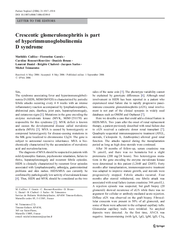 (PDF) Crescentic glomerulonephritis is part of hyperimmunoglobulinemia ...