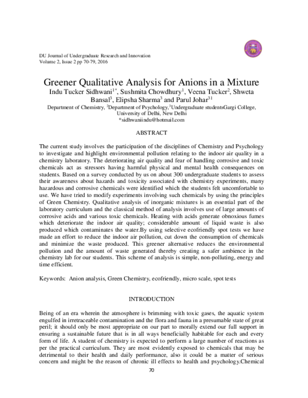 (PDF) Greener Qualitative Analysis for Anions in a Mixture